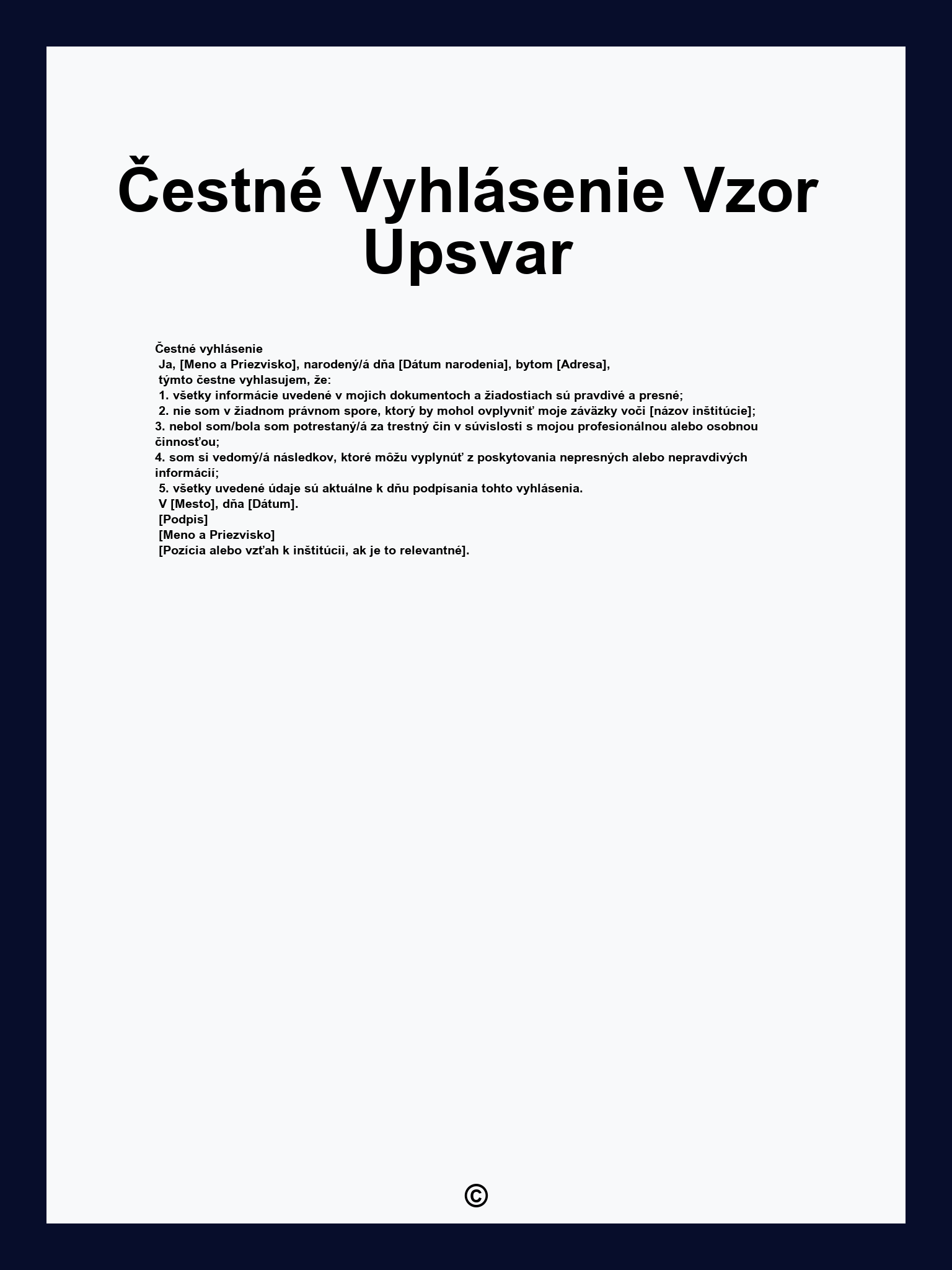 Čestné Vyhlásenie Vzor Upsvar