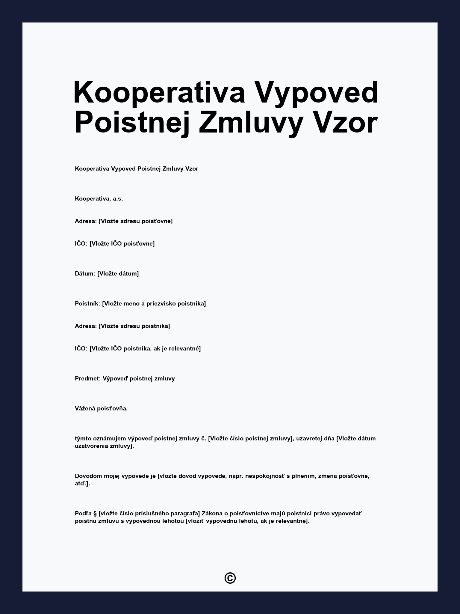 Kooperativa Vypoved Poistnej Zmluvy Vzor