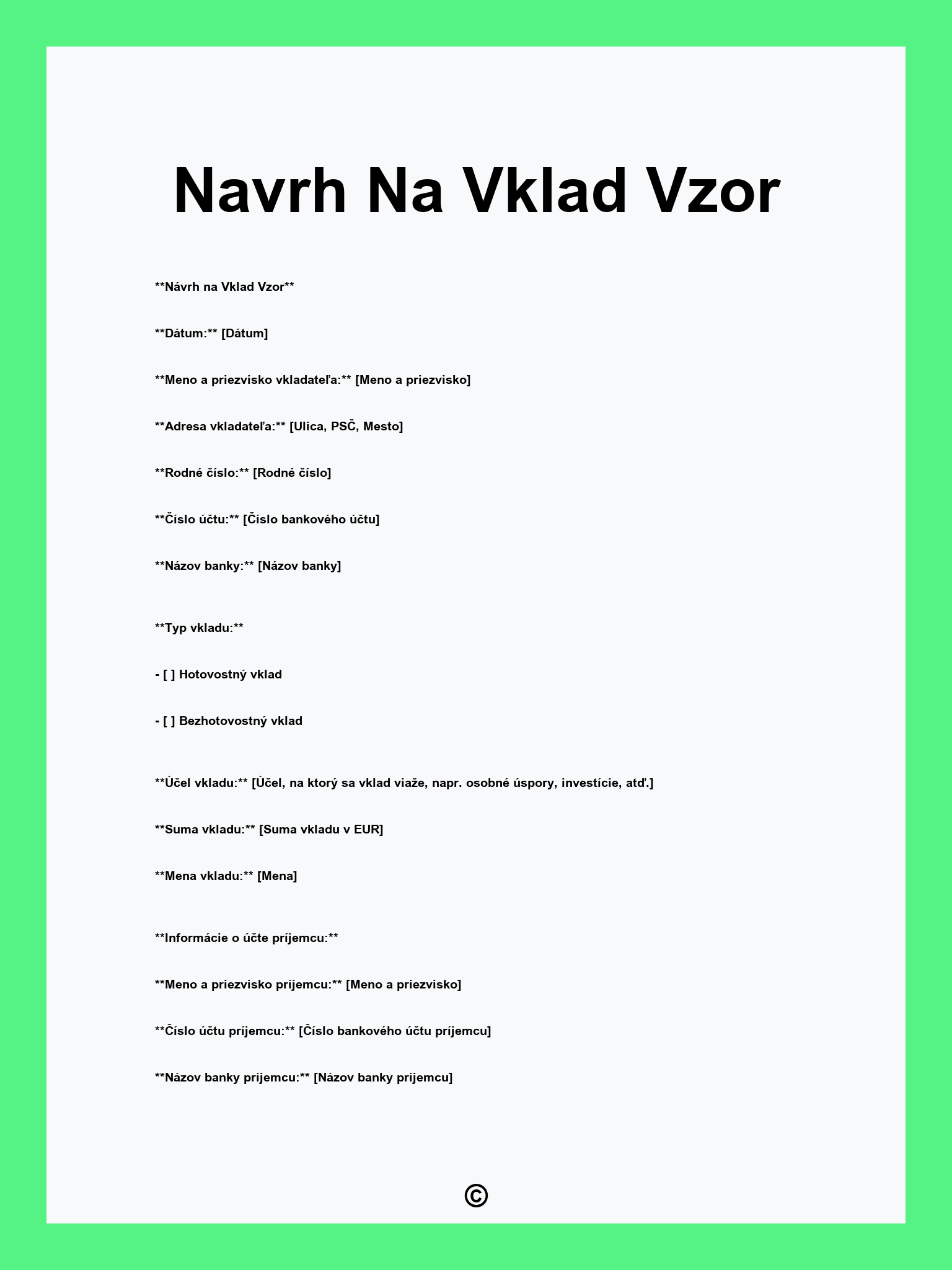 Navrh Na Vklad Vzor