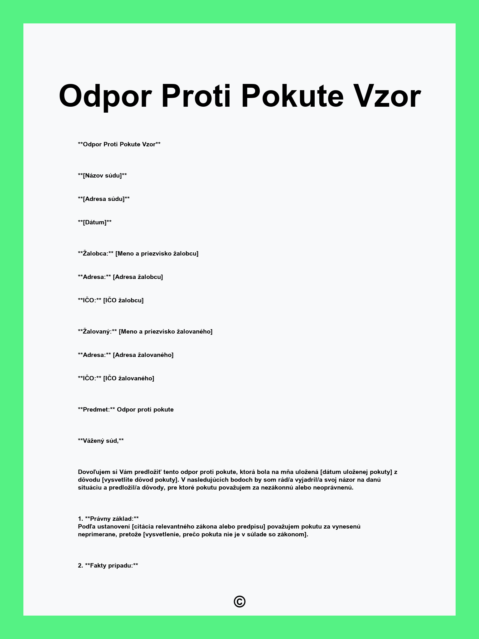 Odpor Proti Pokute Vzor