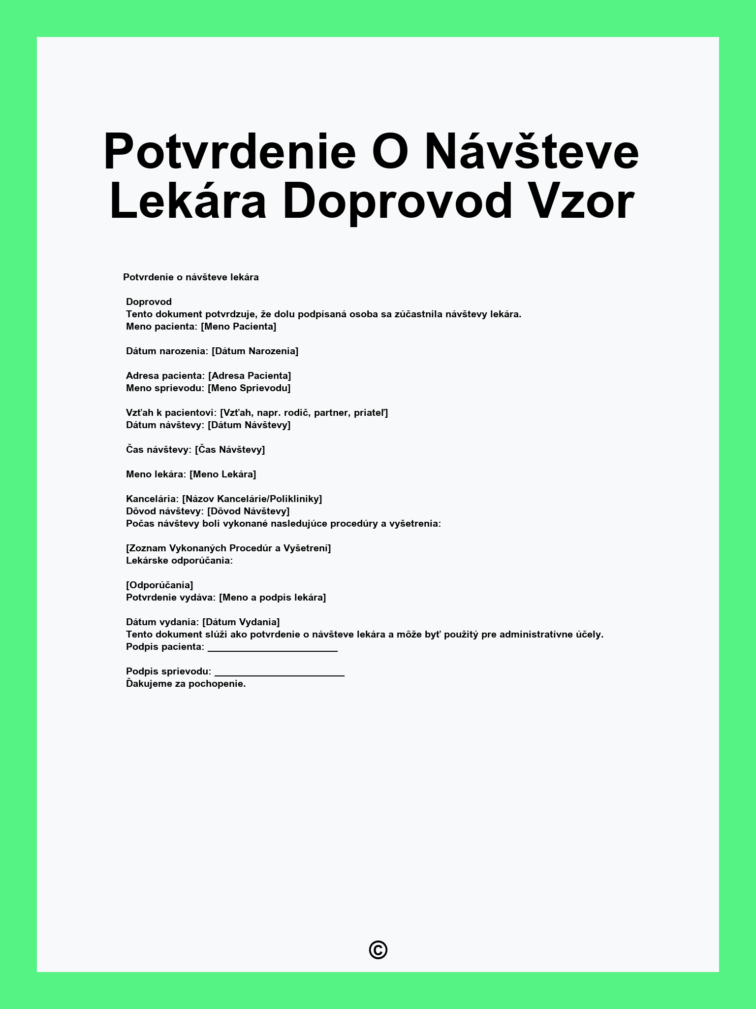 Potvrdenie O Návšteve Lekára Doprovod Vzor