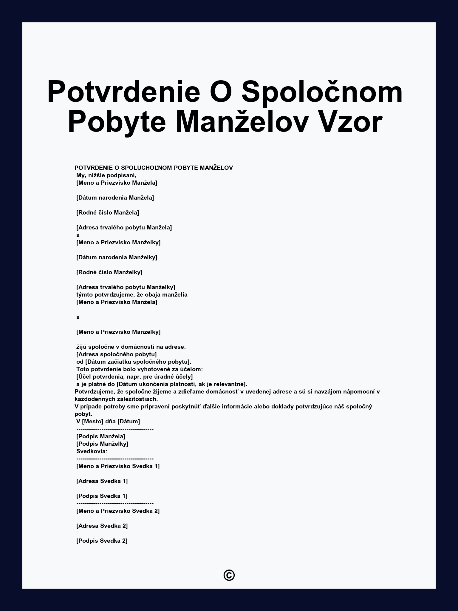 Potvrdenie O Spoločnom Pobyte Manželov Vzor