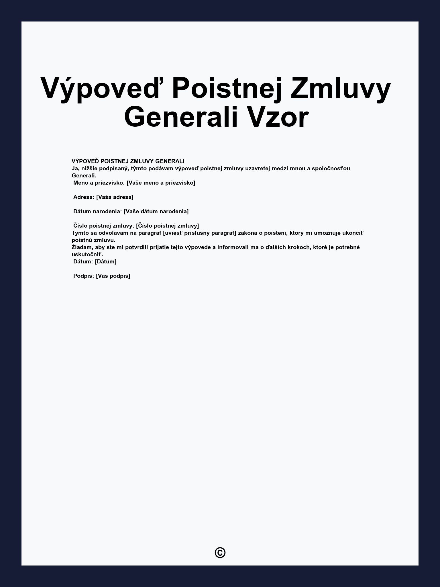 Výpoveď Poistnej Zmluvy Generali Vzor
