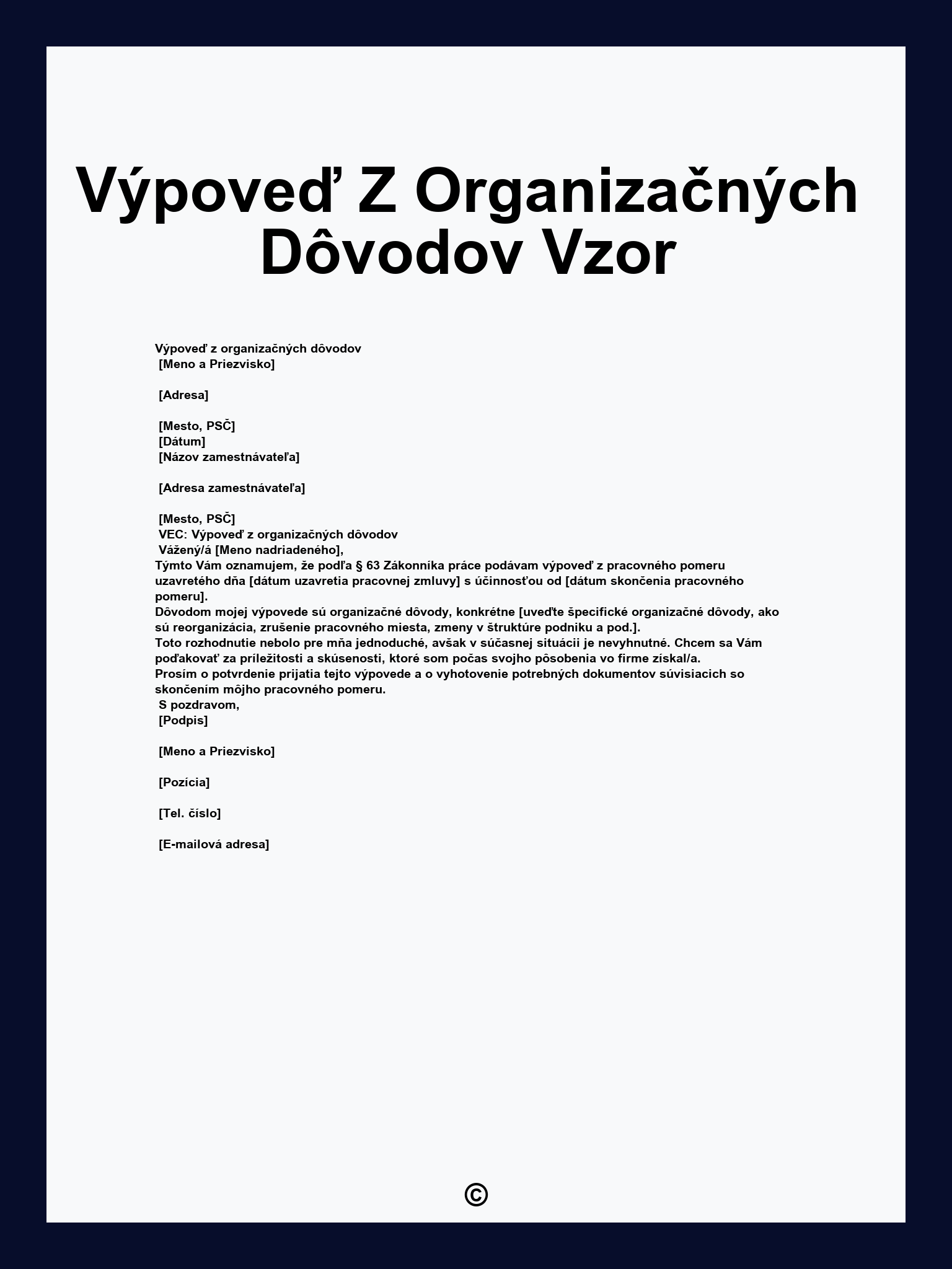 Výpoveď Z Organizačných Dôvodov Vzor