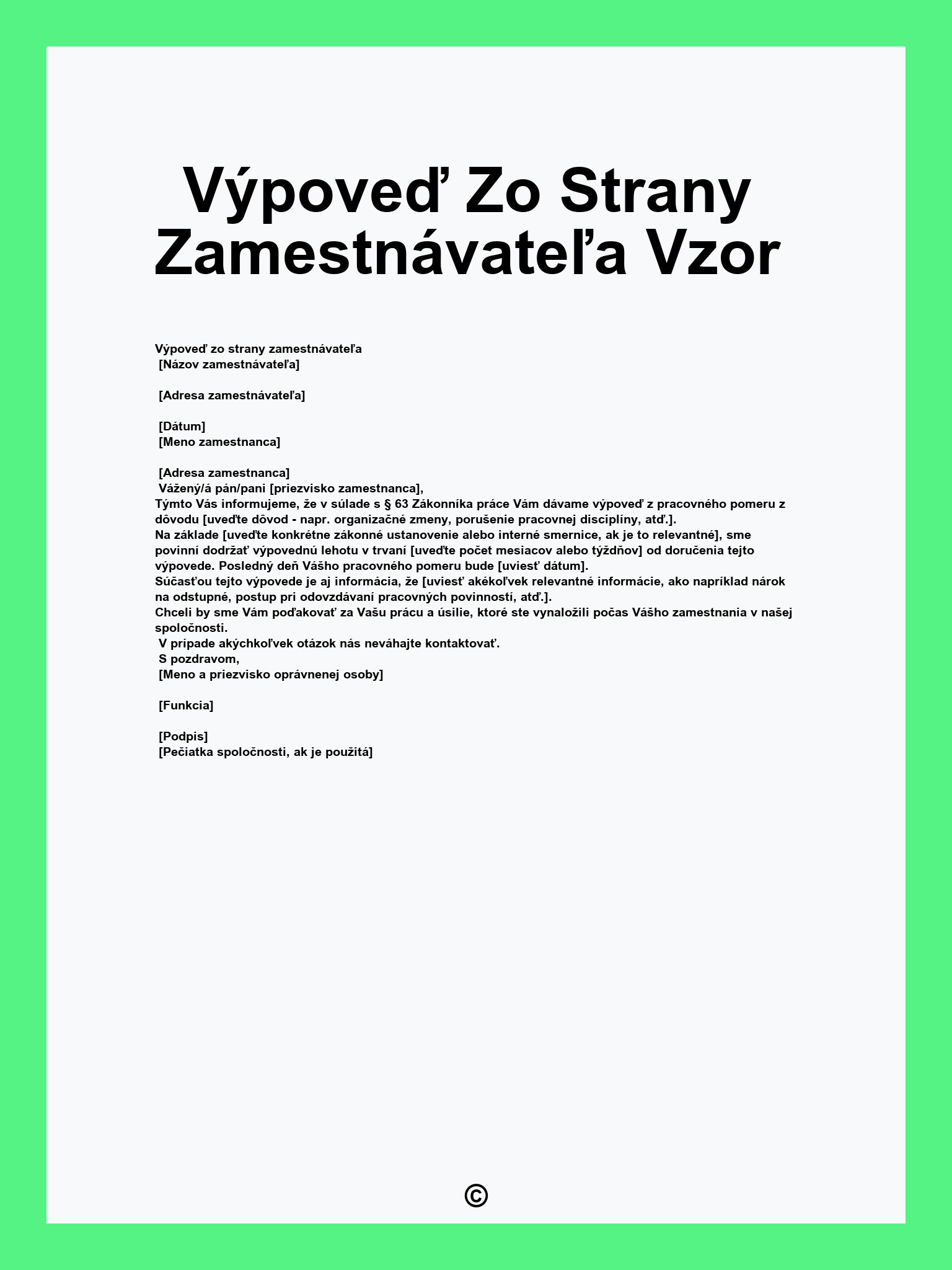Výpoveď Zo Strany Zamestnávateľa Vzor
