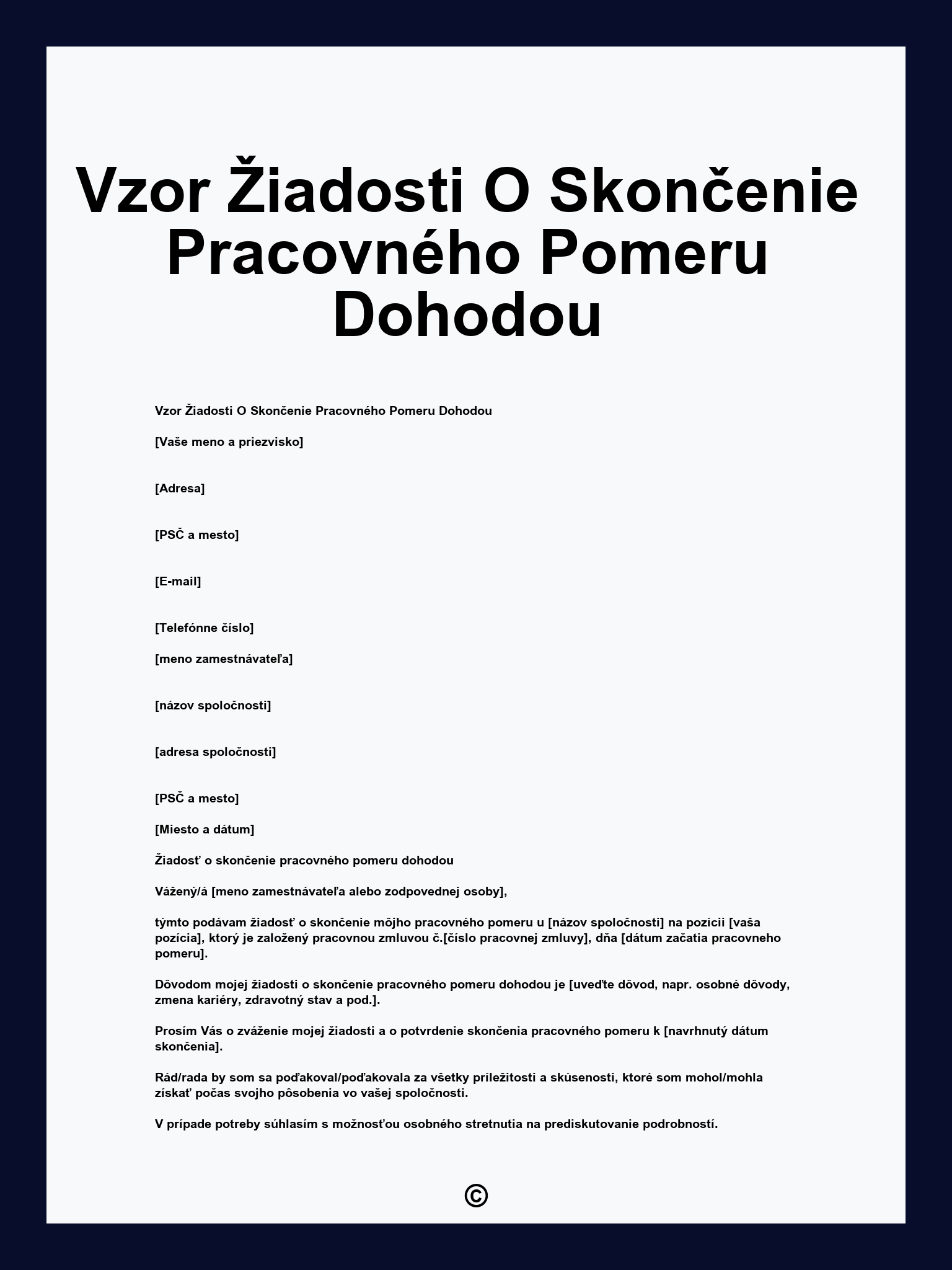 Vzor Žiadosti O Skončenie Pracovného Pomeru Dohodou