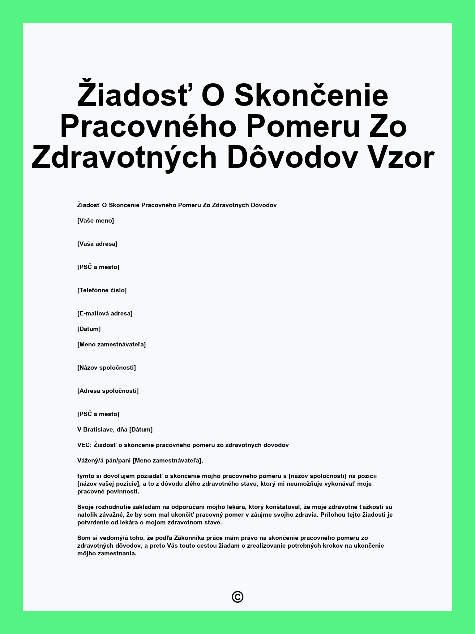 Žiadosť O Skončenie Pracovného Pomeru Zo Zdravotných Dôvodov Vzor