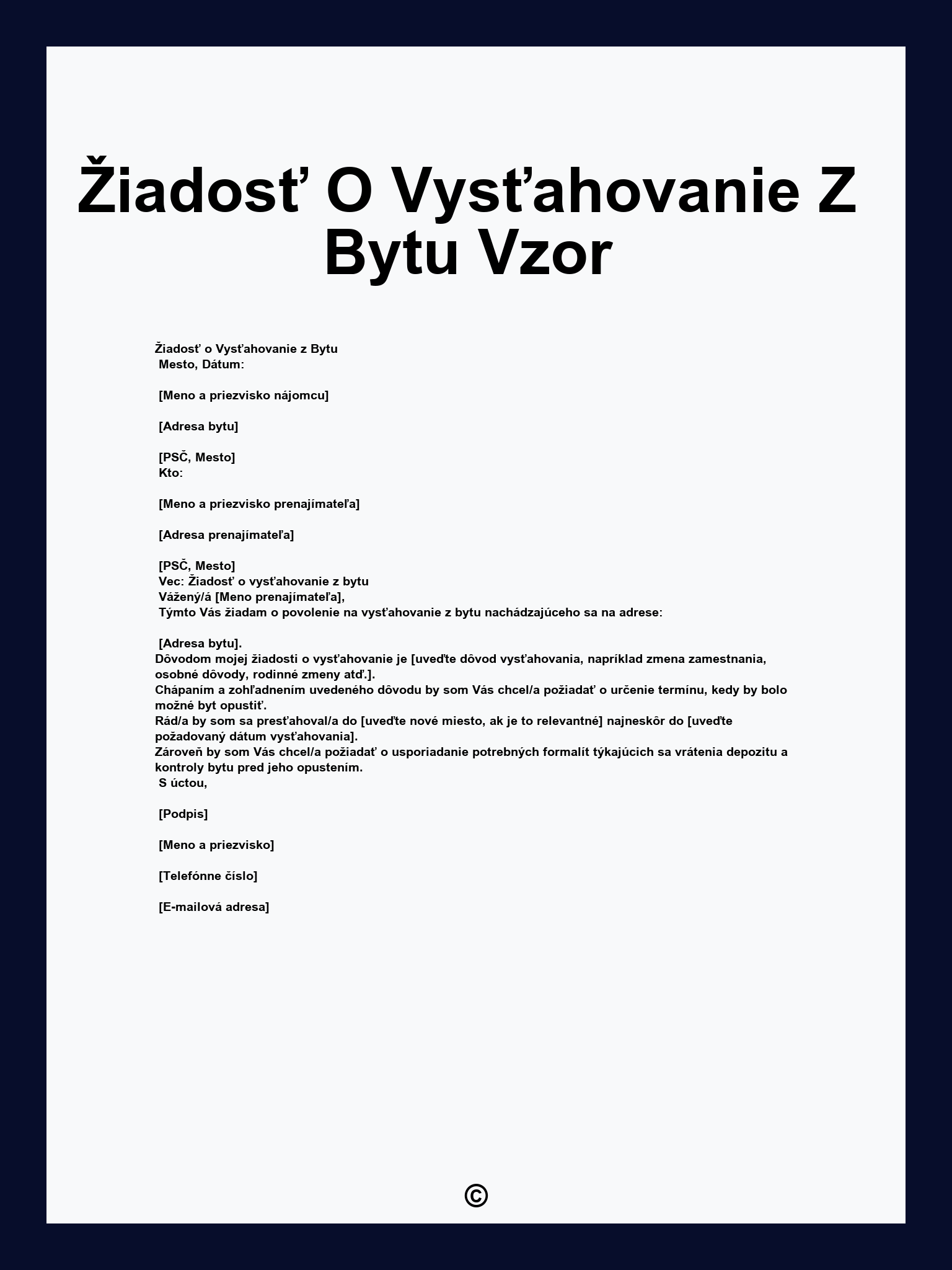 Žiadosť O Vysťahovanie Z Bytu Vzor