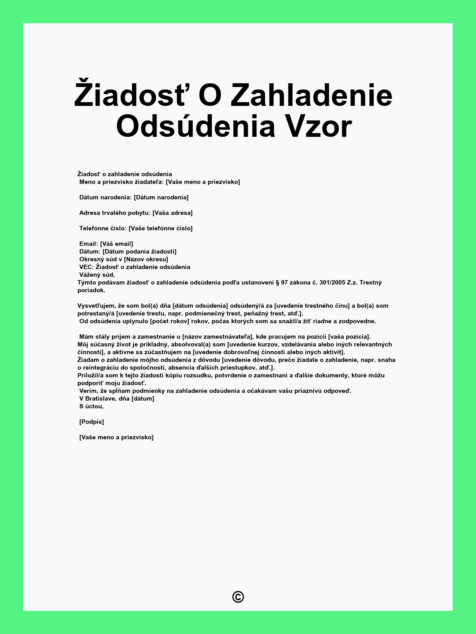 Žiadosť O Zahladenie Odsúdenia Vzor