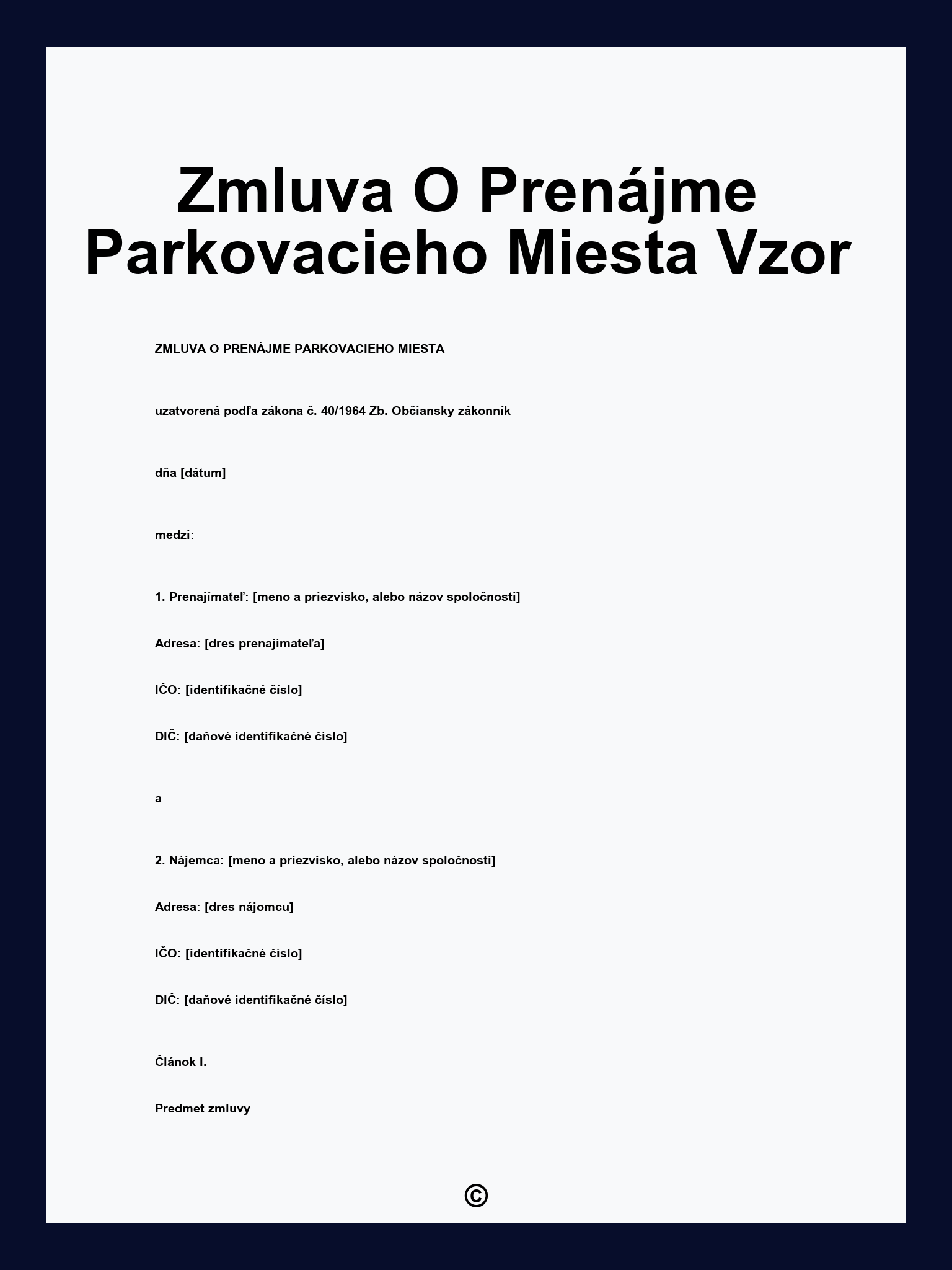 Zmluva O Prenájme Parkovacieho Miesta Vzor