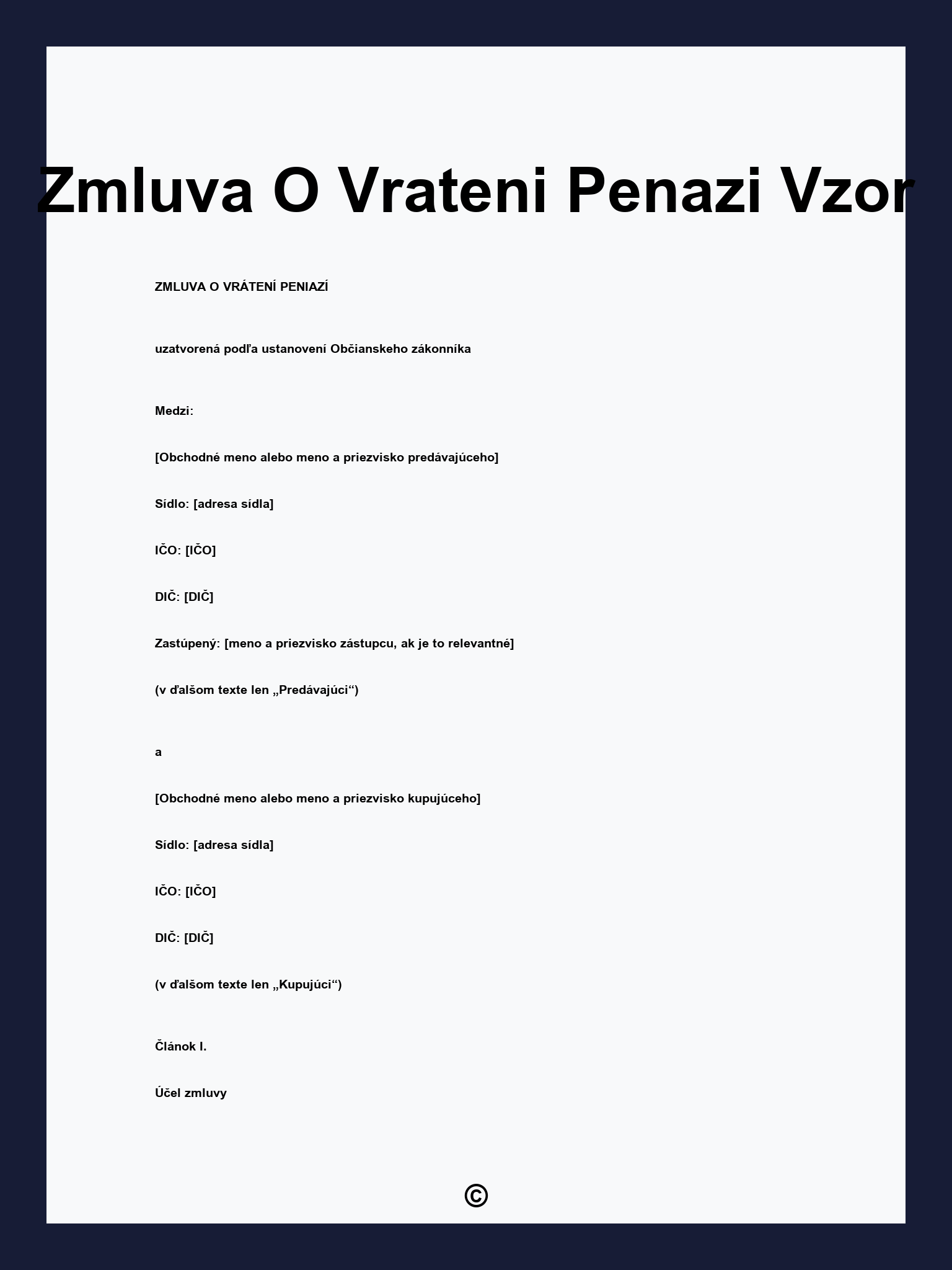 Zmluva O Vrateni Penazi Vzor